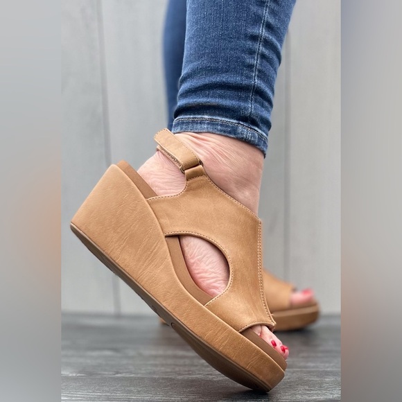 Corkys | Shoes | Corkys Footwear Carley Wedge Sandal In Caramel All ...